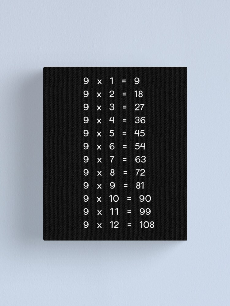 Lienzo «9 X Table Nine Times Table Chart Aprender tablas de multiplicar ...