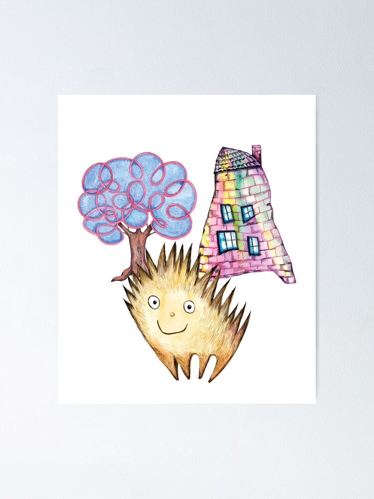 "Funny cartoon hedgehog | furze-pig | tree and house" Poster for Sale ...