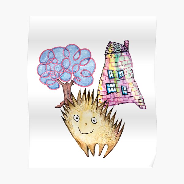 "Funny cartoon hedgehog | furze-pig | tree and house" Poster for Sale ...