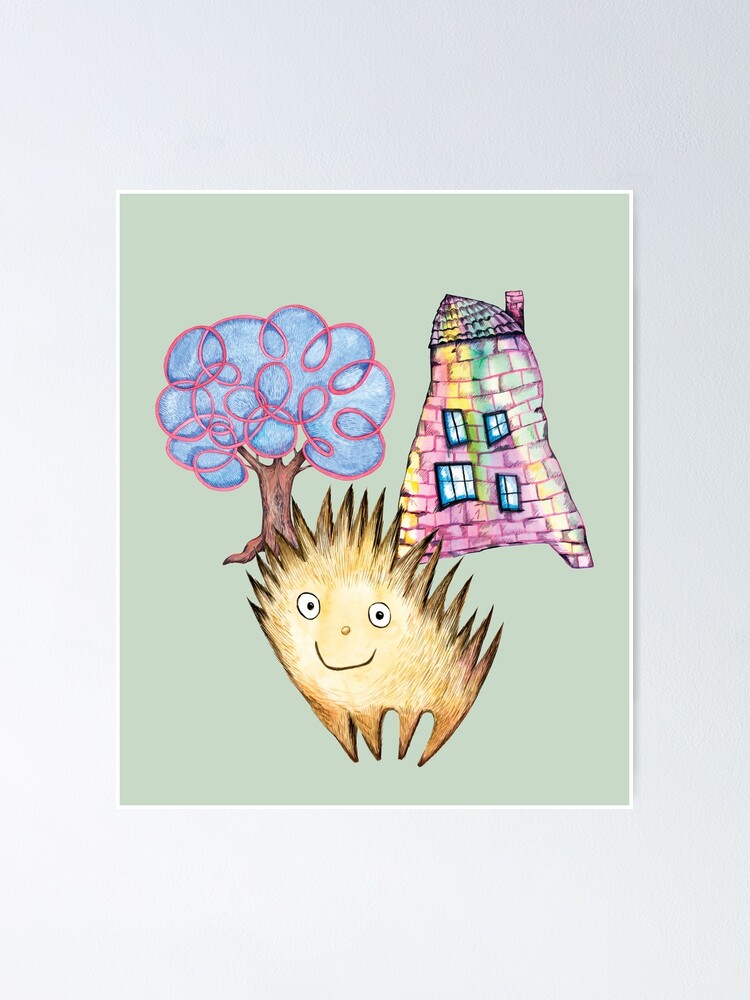 "Funny cartoon hedgehog | furze-pig | tree and house | succulent ...