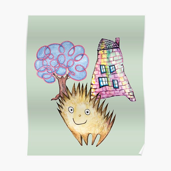 "Funny cartoon hedgehog | furze-pig | tree and house | succulent ...