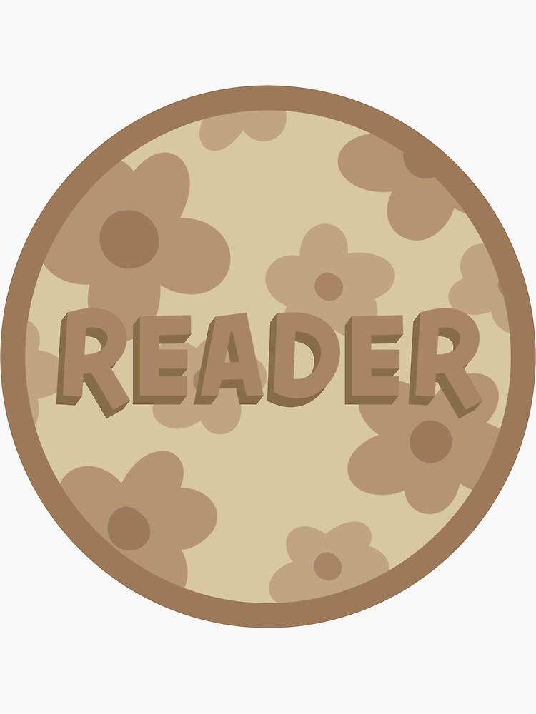 "reader badge tan" Sticker for Sale by gabbykitka13 | Redbubble