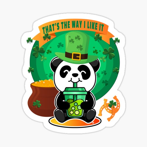 "St. Patrick's Day Irish panda drinking boba bubble tea" Sticker for ...