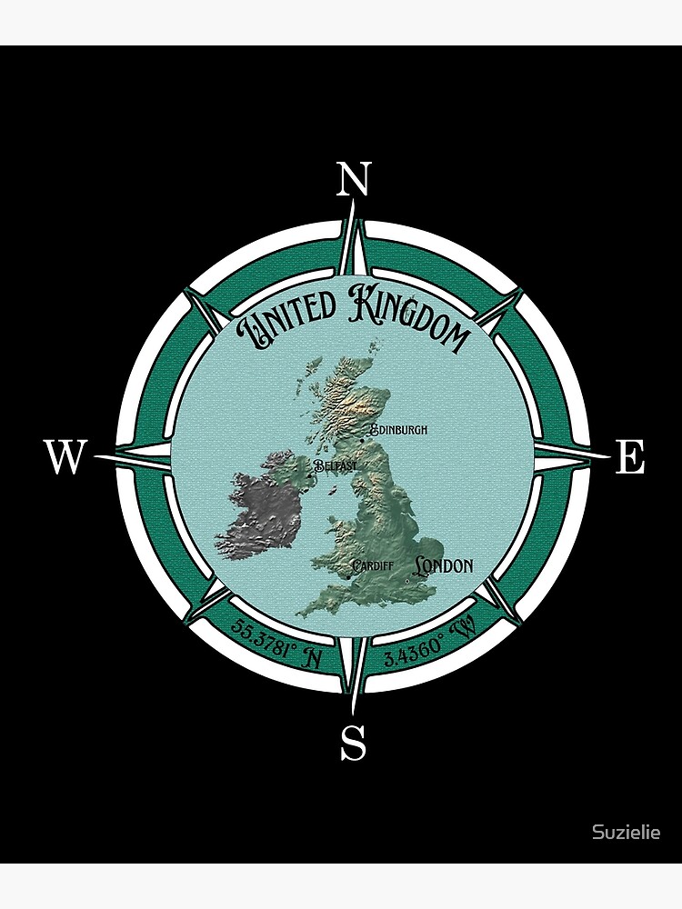 "United Kingdom Compass Map" Poster for Sale by Suzielie | Redbubble