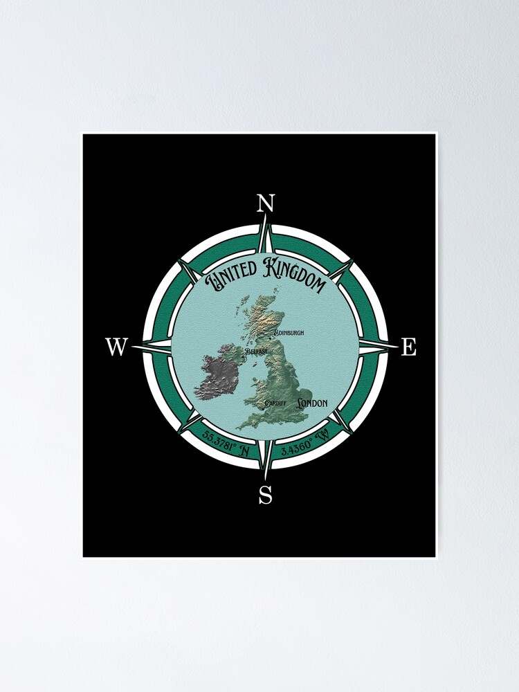 "United Kingdom Compass Map" Poster for Sale by Suzielie | Redbubble