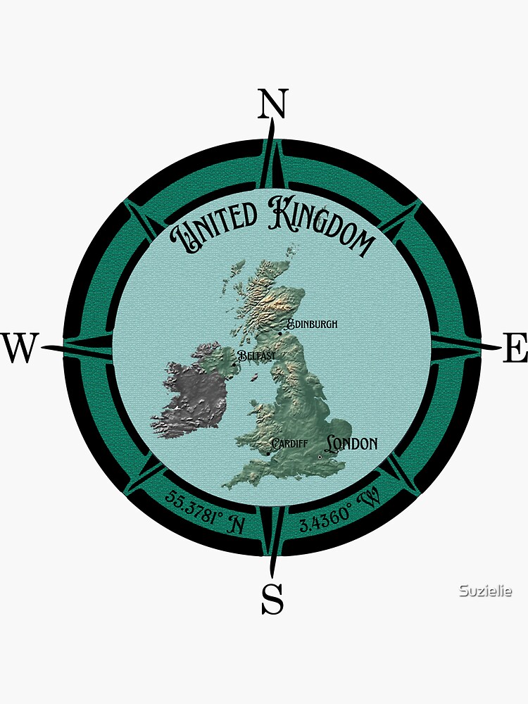"United Kingdom Compass Map" Sticker for Sale by Suzielie | Redbubble