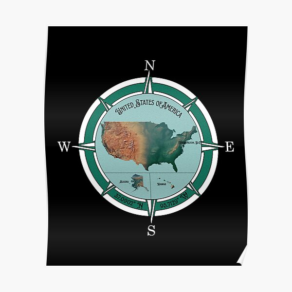 "United States of America Compass Map" Poster for Sale by Suzielie ...