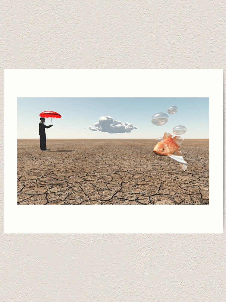 "Salvador Dali - Man with floating fish in desert" Art Print for Sale ...