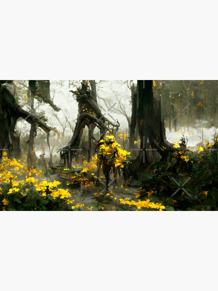 "Yellow flowers in an enchanted forest." Sticker by lostcauseblue ...