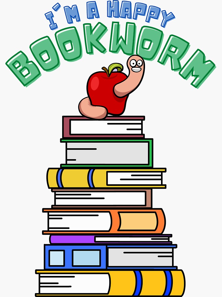 "Happy Bookworm" Sticker for Sale by gdoc71 | Redbubble