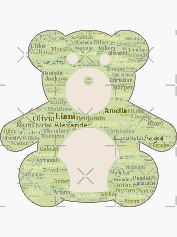 "Teddy Bear Word Art Associations: Top 1000 Baby Names" Sticker by ...
