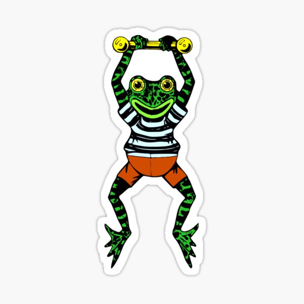 "Muscular Frog - Frog in gym gear doing pull ups" Sticker by ...