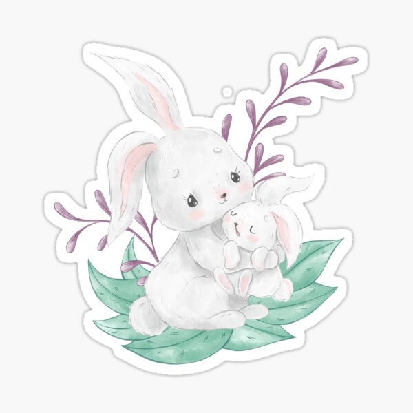 "Mama Rabbit And Baby Rabbit" Sticker by DanaBananaArt | Redbubble