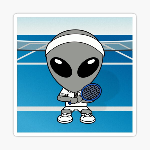 "Space Alien Playing Tennis On Blue Court" Sticker by SpaceAlienTees ...