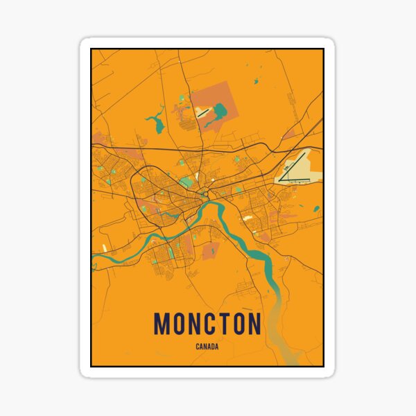 "Moncton Map Print - Map of Moncton New Brunswick - " Sticker for Sale ...