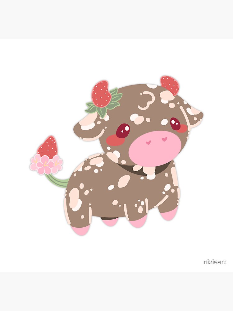 "Hibiscus Strawberry Cute Cow Sticker Kawaii Brown Fruit" Photographic ...