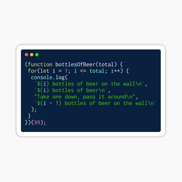 "JavaScript Bottles of Beer Loop - Cobalt" Sticker by ManCreatesDino ...
