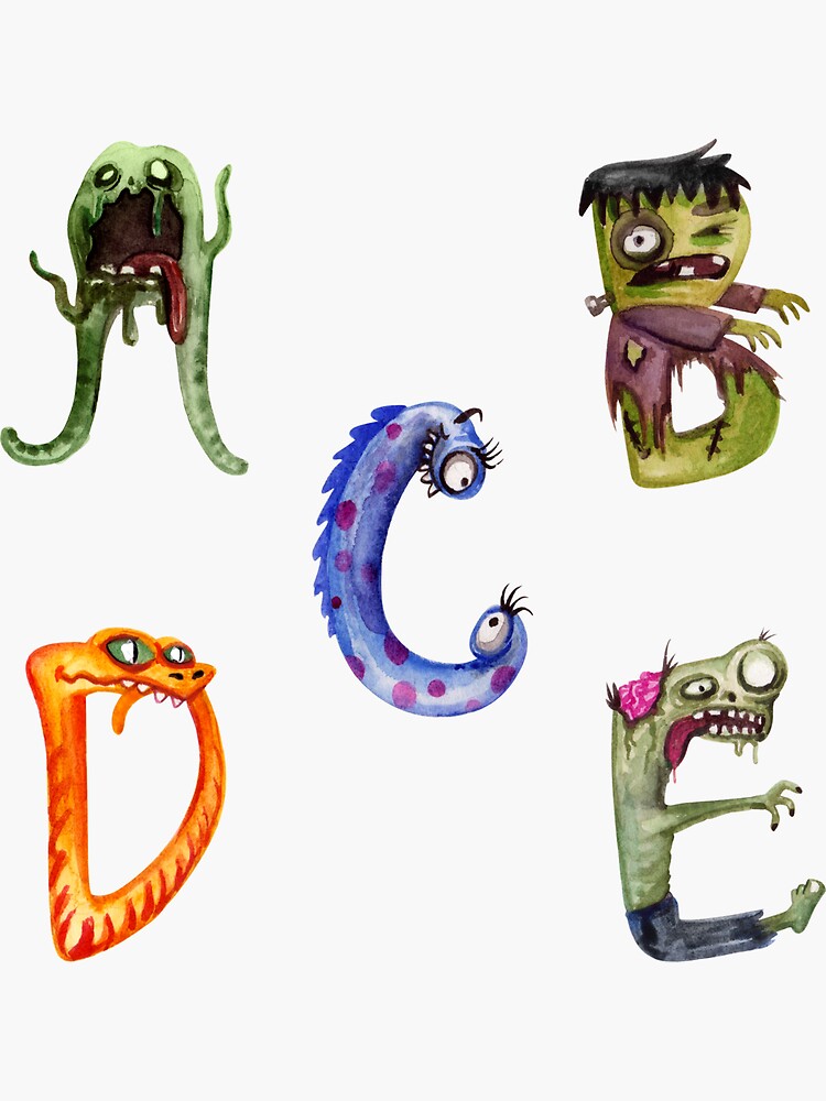 "Monster alphabet mixed pack - letters A to E" Sticker for Sale by ...