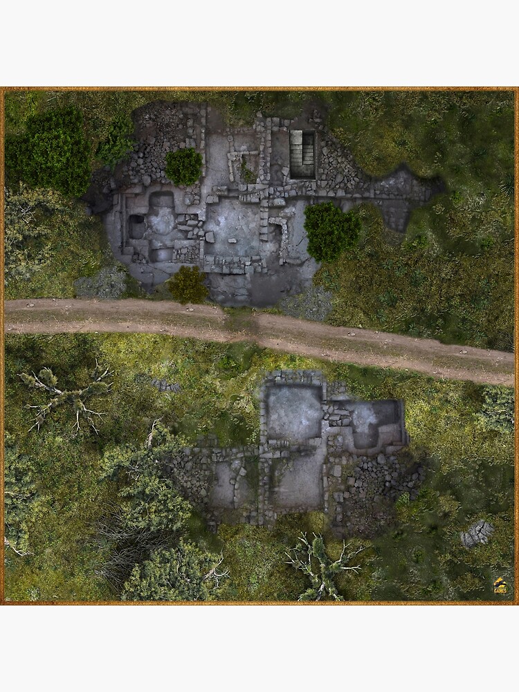 "Roadside Ruins Battle Map for Table Top RPG Miniatures" Poster by ...
