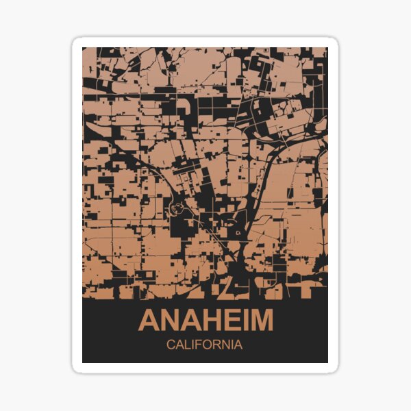 "Anaheim Chocolate color Map Art California USA" Sticker by EpicMaps ...