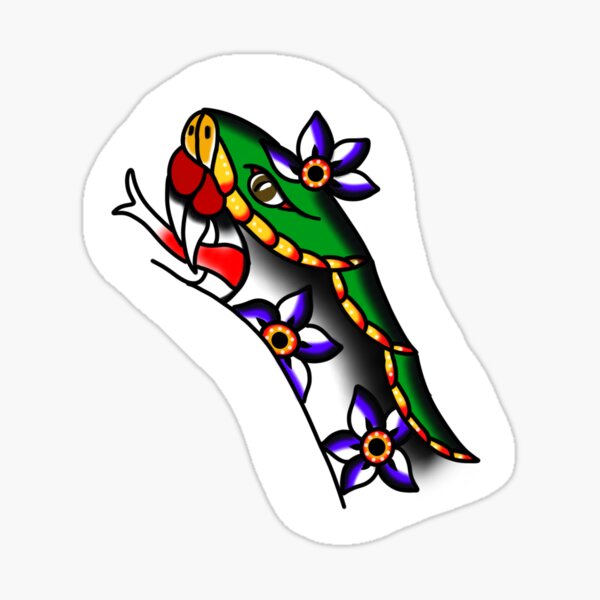 "Floral Green Snake" Sticker by spooky-trad-art | Redbubble