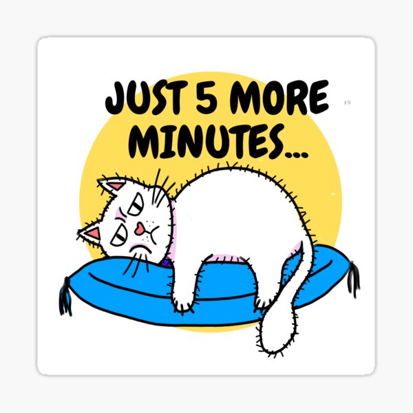 "JUST 5 MORE MINUTES" Sticker by grumpypawlife | Redbubble