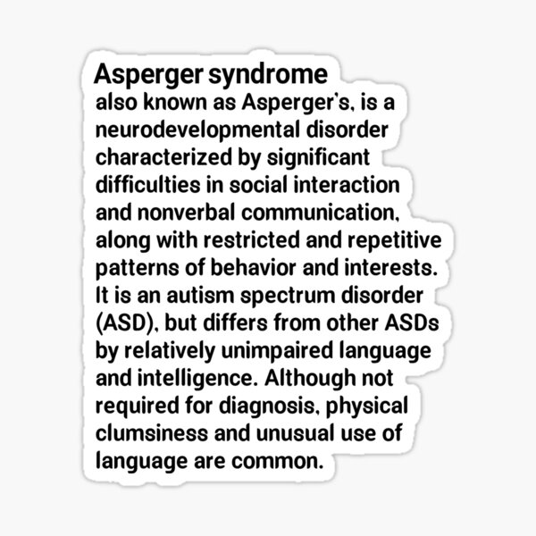 "Asperger's syndrome definition" Sticker by BlurDreamer | Redbubble