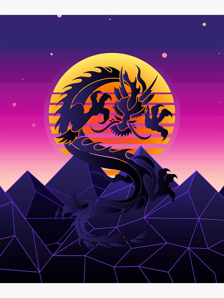 "RETRO SUNSET DRAGON" Sticker by yusufstry | Redbubble