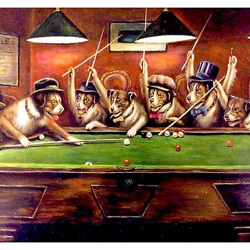 "DOGS SHOOTING POOL : Vintage Pool Room Abstract Print" Sticker for ...