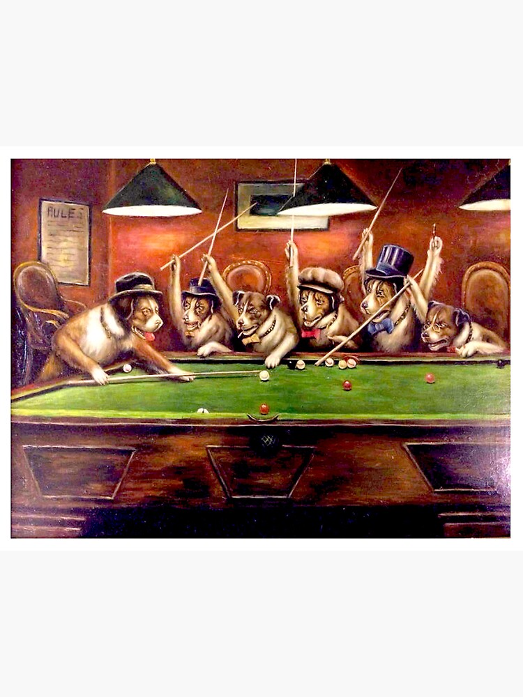 "DOGS SHOOTING POOL : Vintage Pool Room Abstract Print" Sticker for ...