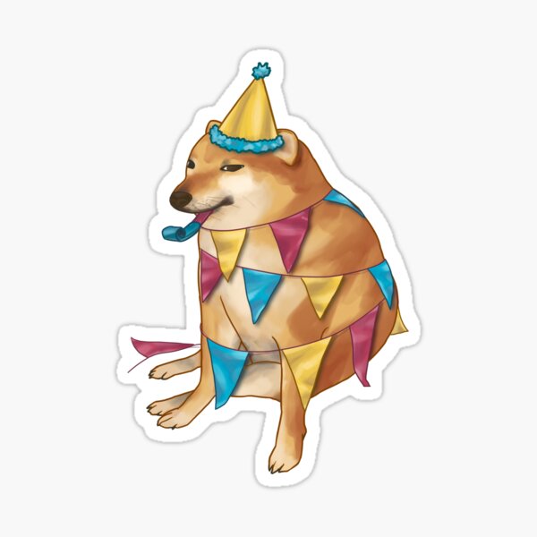 Pegatina «Cheems perro fiestero de cumpleaños» de MemeMayo | Redbubble