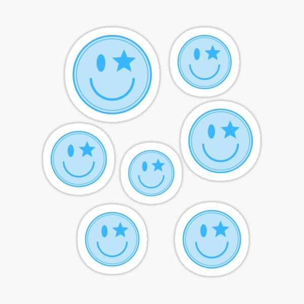 "[sticker pack] pastel blue, one star-eyed, cute smiley faces" Sticker ...