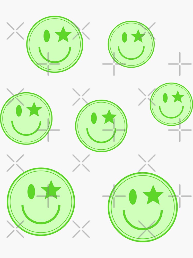 "[sticker pack] pastel green, one star-eyed, cute smiley faces" Sticker ...