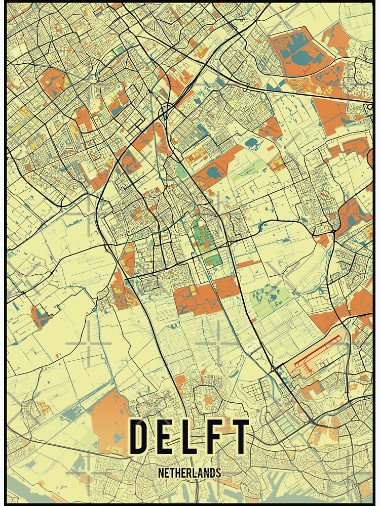 "Delft map netherlands - map printable gift for art deco" Sticker by ...