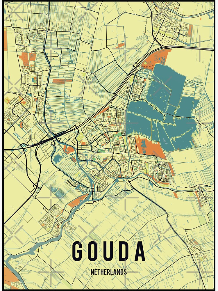 Pegatina «Gouda map holland - Art deco map láminas artísticas» de ...