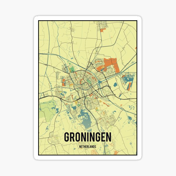 "Groningen map printable - map gift ideas and Art deco Gift" Sticker ...