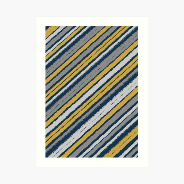 "Grey, Mustard Yellow and Blue Brush Stroke Stripes" Art Print for Sale ...