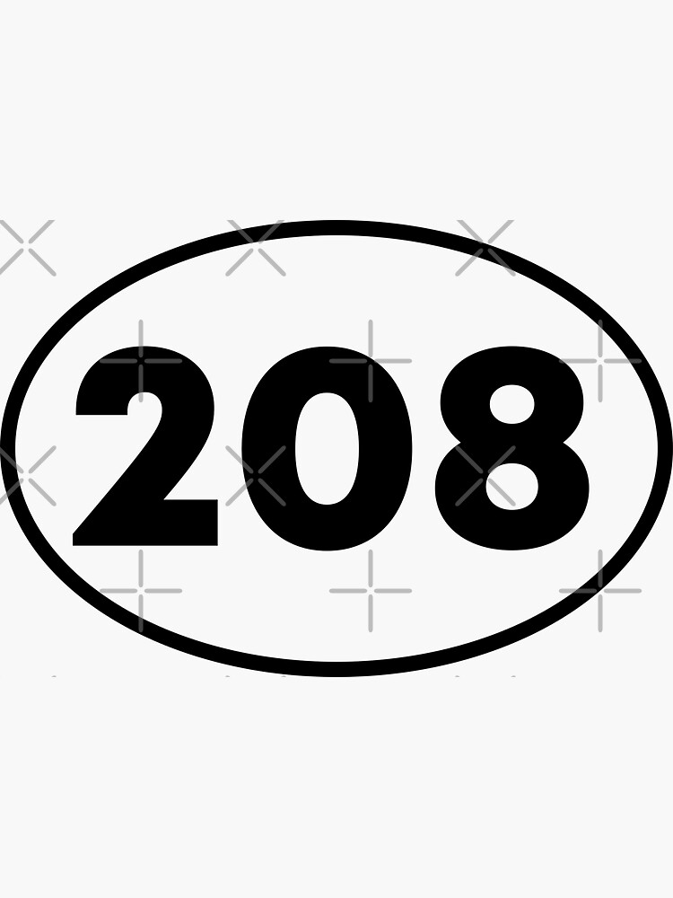 "208 area code zip code location black and white" Sticker by WA-KA-NE ...