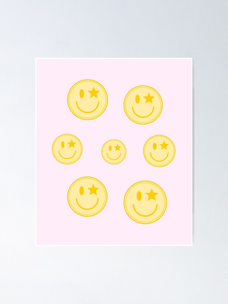 "[sticker pack] pastel yellow, one star-eyed, cute smiley faces" Poster ...