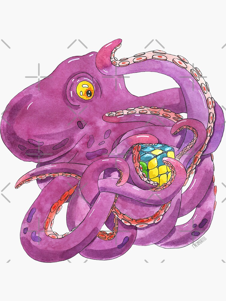 "Octopus with Rubik's Cube" Sticker by tmetamorfosis | Redbubble