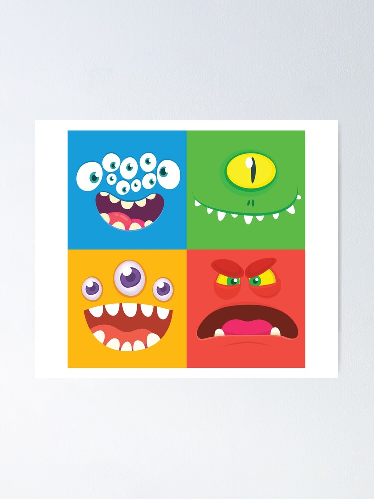 "Cute Monsters Face Design" Poster for Sale by BeachHouseArt | Redbubble