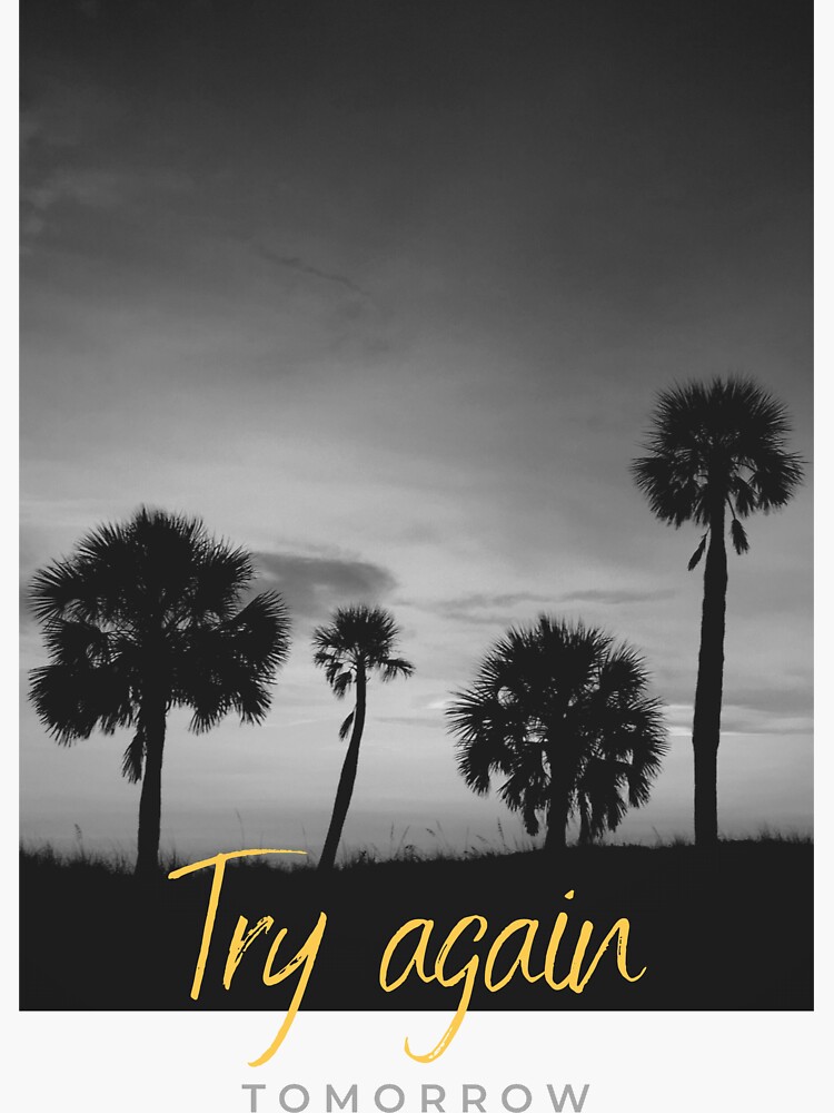 "Try Again Tomorrow - Palm Tree Silhouette" Sticker by lindsaadams132 ...