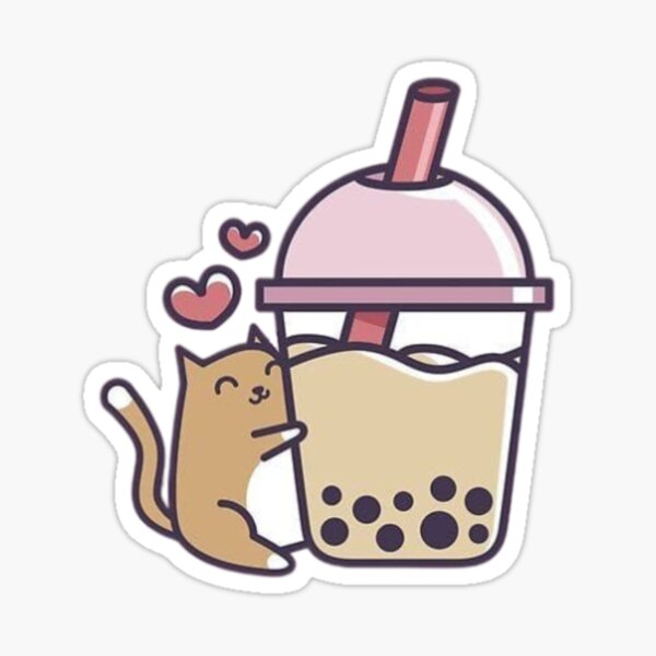 "Cat Drinking Boba Milk" Sticker by kittiescuties | Redbubble