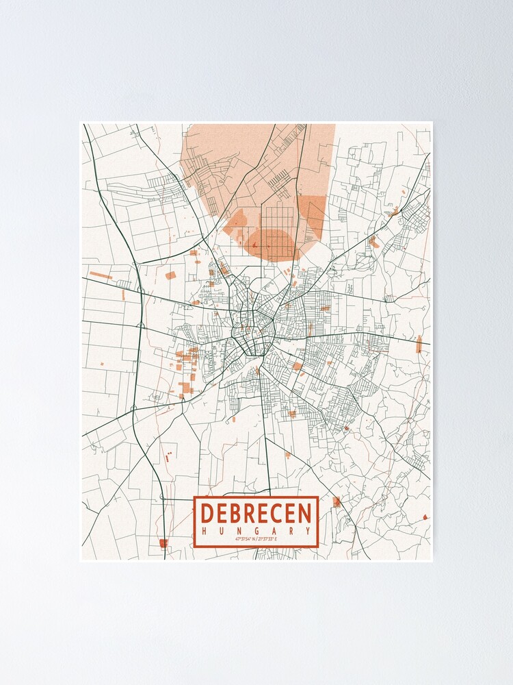 "Debrecen City Map of Hajdu-Bihar, Hungary - Bohemian" Poster for Sale ...