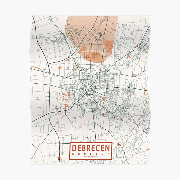 "Debrecen City Map of Hajdu-Bihar, Hungary - Bohemian" Poster for Sale ...