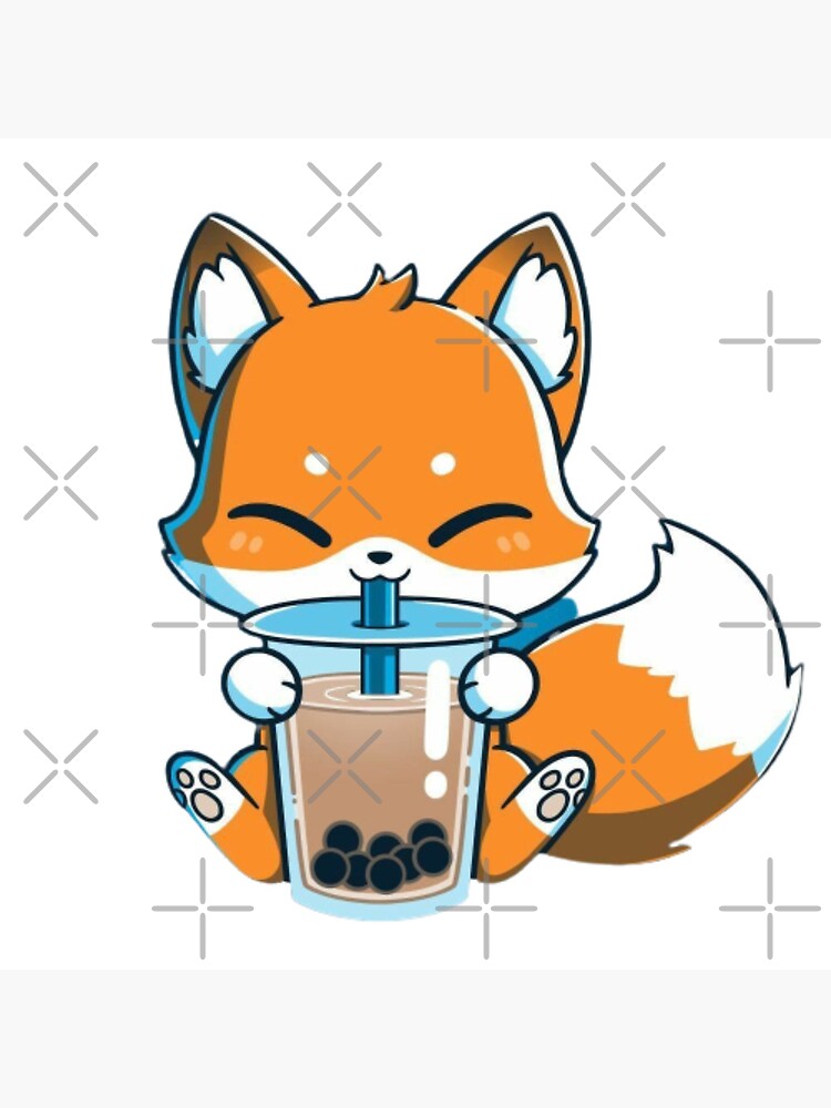 "Fox Drinking Boba Milk" Poster by kittiescuties | Redbubble