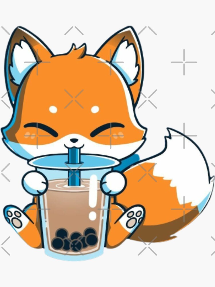 "Fox Drinking Boba Milk" Sticker for Sale by kittiescuties | Redbubble