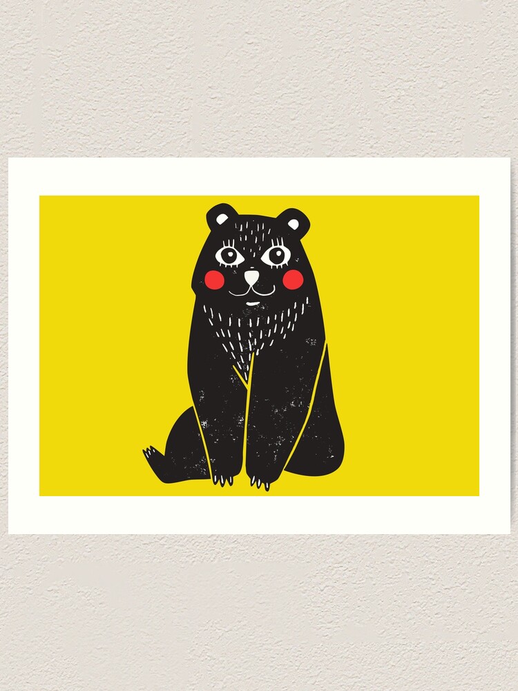 "Cute, smiling bear sitting down. Simple flat bear illustration " Art ...