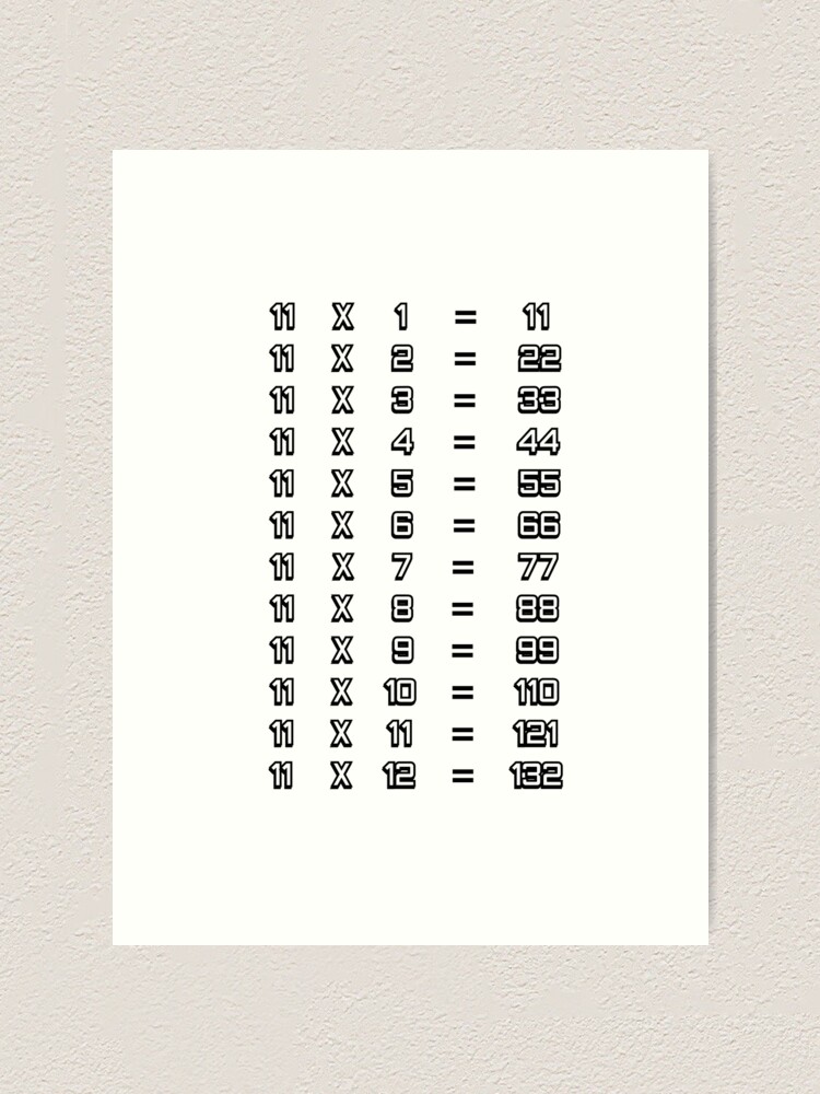Lámina artística «11 X Table Once Times Table Chart Tablas de ...