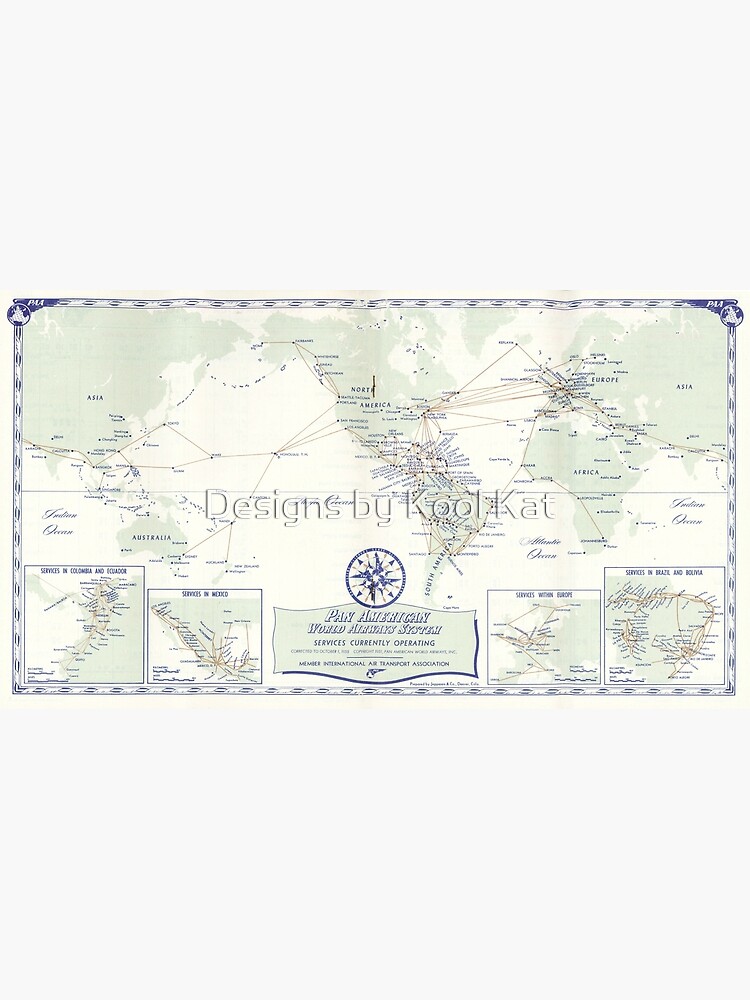 "Pan Am (Pan American) Airlines World Route Map Circa 1955" Poster for ...